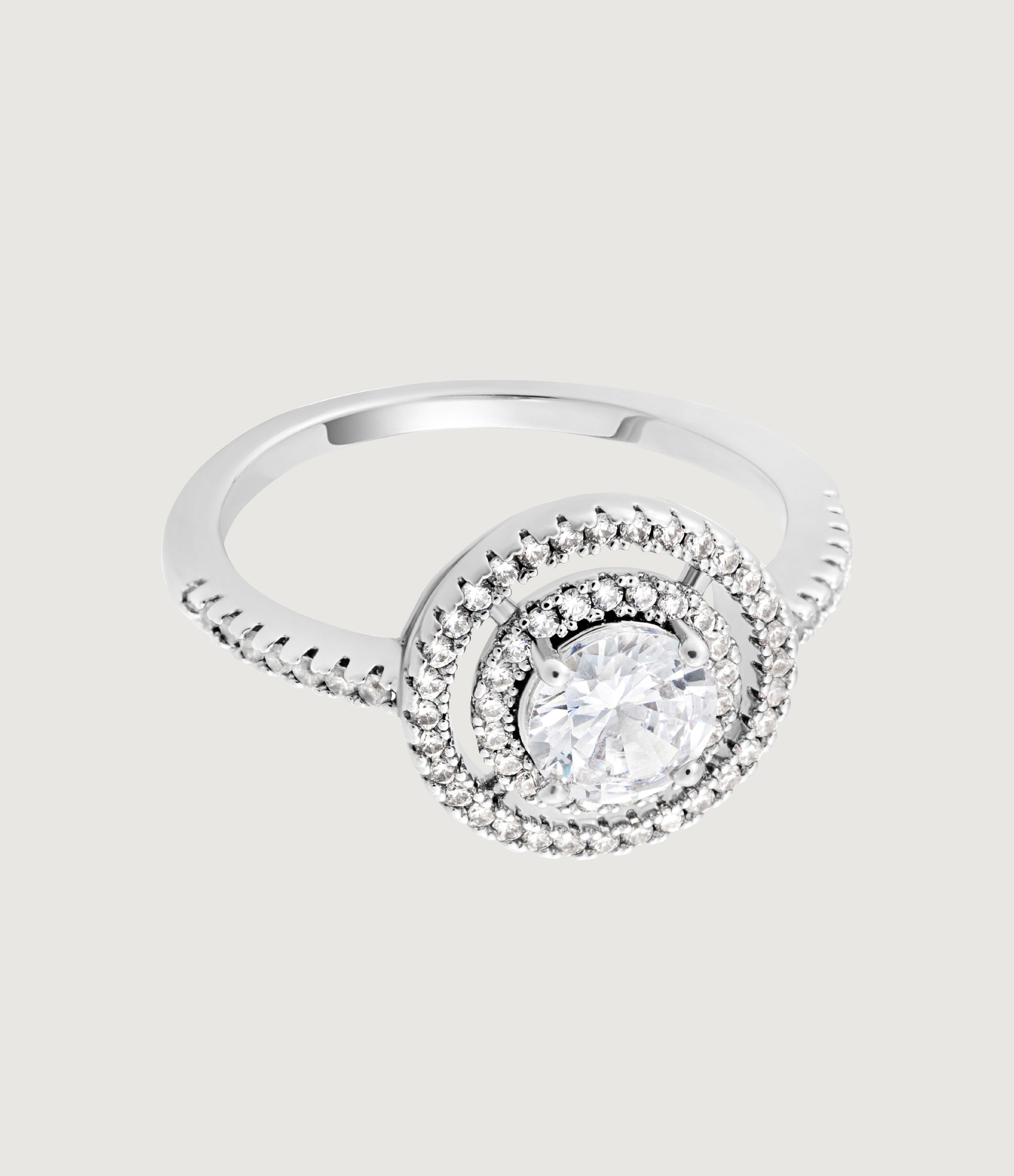 THE CARAT COLLECTION - CLEAR SOLITAIRE DOUBLE HALO RING | Buckley London
