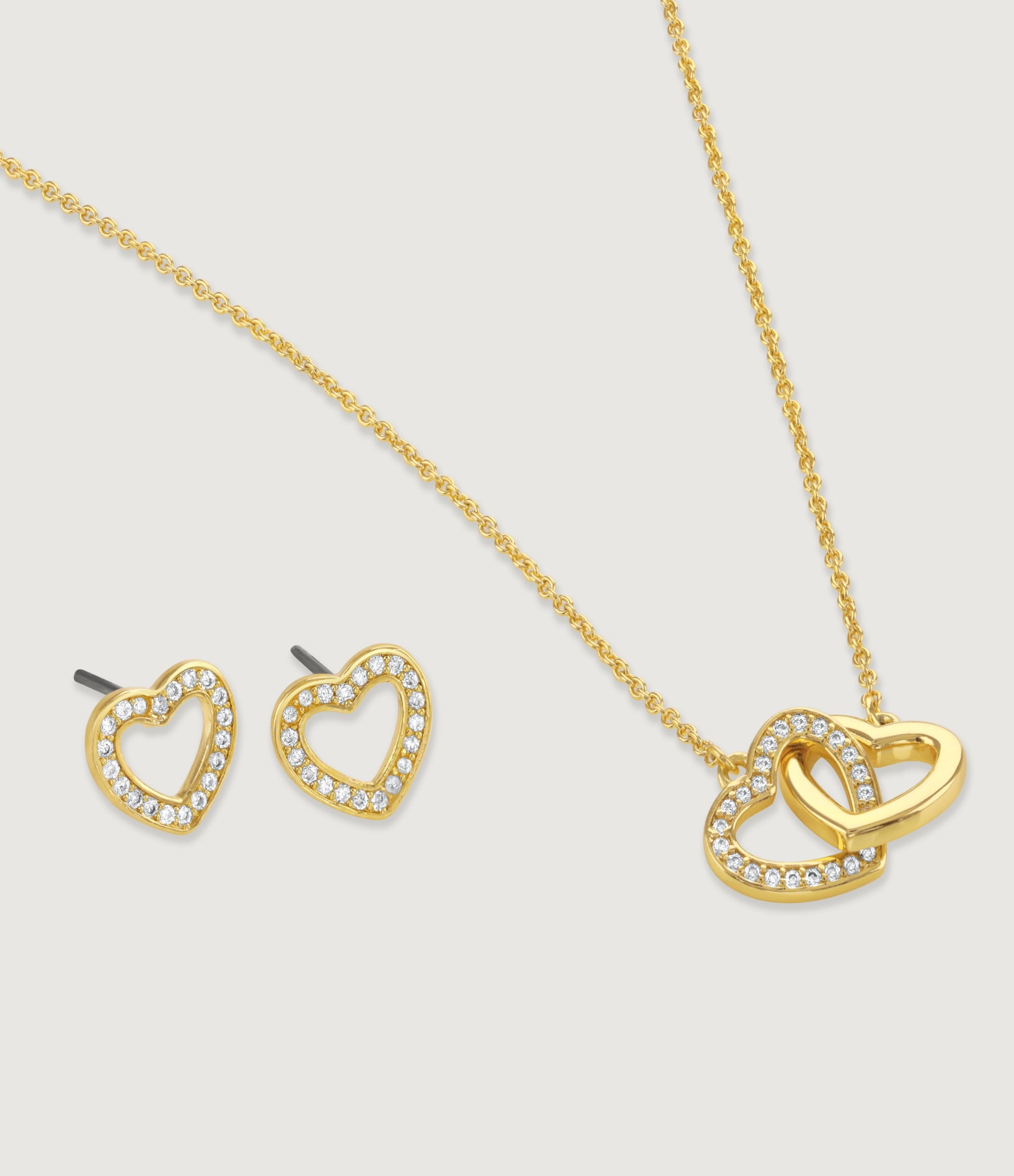 DOUBLE HEART PENDANT & EARRINGS SET | Buckley London